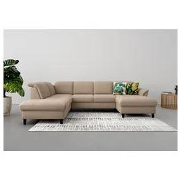 Sit & More Wohnlandschaft SIT&MORE "Maggiore U-Form" Sofas Gr. B/T: 312 cm x 224 cm, Soft clean, Ottomane links, mit Kopfteilverstellung-ohne Bettfunktion-ohne Stauraum-Fussfarbe: schwarz matt, grau (taupe) wahlweise mit Kopfteilverstellung, Bettfunktion und Stauraum