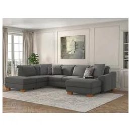 Sit & More Wohnlandschaft SIT & MORE "Dundee U-Form" Sofas Gr. B/H/T: 338 cm x 86 cm x 219 cm, Struktur weich, Ottomane links, mit Kopfteilverstellung-ohne Bettfunktion-ohne Stauraum, grau mit Federkern und Massivholzfüßen, wahlweise Kopfteilverstellung