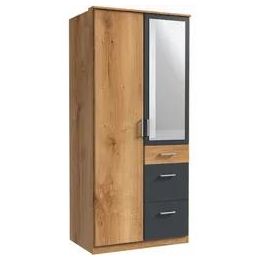 Kleiderschrank wimex "Click" Schränke Gr. B/H/T: 90 cm x 199 cm x 58 cm, 2 St., grau (plankeneichefarben, graphit) Drehtürenschrank Kleiderschrank Schränke mit Spiegel