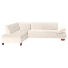 Ecksofa Max Winzer "Tampere modern, edler Samtvelours Bezug, Mattenoptik im Sitz, bequem" Sofas Gr. B/H/T: 273cm x 75cm x 190cm, Samtvelours, Ottomane links, beige (creme) mit Armlehnverstellung, Ottomane wahlweise rechts oder links, L-Form