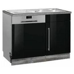 Spülenschrank KOCHSTATION "KS-Samos", schwarz (schwarz hochglanz, eiche vintage), B:110cm H:85cm T:60cm, Schränke, 110 cm breit, inkl. Tür/Sockel für Geschirrspüler