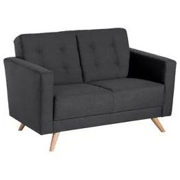 2-Sitzer Max Winzer "Julius zeitlos, elegant im skandinavischen Stil, mit hohem Sitzkomfort" Sofas Gr. B/H/T: 128cm x 81cm x 83cm, Strukturwebstoff 16523, grau (graphit) mit Knopfheftung, Retro, schmale Armlehnen, Breite 128 cm