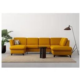 Wohnlandschaft Home Affaire "Trelleborg U-Form" Sofas Gr. B/H/T: 307 cm x 86 cm x 213 cm, Cord, Ottomane rechts, mit Bettfunktion-mit Stauraum, gelb (mustard) wahlweise mit Bettfunktion und Bettkasten, inkl. Federkern-Polsterung