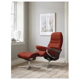 Relaxsessel stressless "Sunrise" Sessel Gr. ROHLEDER Stoff Q2 FARON, Cross Base Braun, Relaxfunktion-Drehfunktion-PlusTMSystem-Gleitsystem-BalanceAdaptTM, B/H/T: 79cm x 103cm x 73cm, rot (rust q2 faron) mit Cross Base, Größe S, M & L, Holzakzent Braun