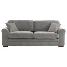 3-Sitzer Home Affaire "Broughton" Sofas Gr. B/H/T: 233 cm x 92 cm x 94 cm, Samtoptik, grau (hellgrau) weicher Sitzkomfort, incl. 2 Zierkissen, Keder