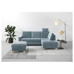 Ecksofa Home Affaire "Summer L-Form" Sofas Gr. B/H/T: 236 cm x 91 cm x 170 cm, Breitcord, Ottomane rechts, ohne Bettfunktion-ohne Bettkasten-ohne Federkern, blau (blau, grau) mit Ottomane, wahlweise Bettfunktion und Bettkasten, Cord-Bezug