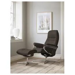 Relaxsessel stressless "Sunrise" Sessel Gr. Leder BATICK, Cross Base Braun, Relaxfunktion-Drehfunktion-PlusTMSystem-Gleitsystem-BalanceAdaptTM, B/H/T: 79cm x 103cm x 73cm, braun (brown batick) mit Hocker, Cross Base, Größe S, M & L, Holzakzent Braun