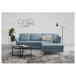 Ecksofa Inosign "Palm Beach L-Form" Sofas Gr. B/H/T: 263cm x 89cm x 224cm, Olympia EASY CLEAN, Ottomane rechts, mit Sitztiefenverstellung-mit Bettfunktiom-mit Stauraum-mit Armteilverstellung, blau (hellblau) Federkern, mit Sitztiefenverstellung, wahlweise Bettfunktion