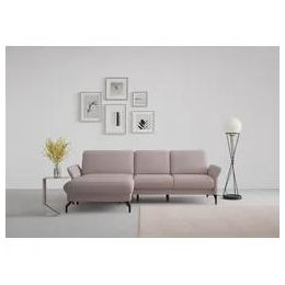 Sit & More Ecksofa SIT & MORE "Fashion L-Form" Sofas Gr. B/H/T: 253cm x 84cm x 165cm, Chenille, Recamiere links, mit Kopfteilverstellung-mit Vorziehsitz, motorisch-mit Metallfuesse schwarz matt, rosa (rose) wahlweise mit Kopfteilverstellung und Vorziehsitz, motorisch