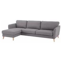 Ecksofa Home Affaire "MARSEILLE (279/152cm),L-Form, Rec. rechts/links", grau (hellgrau), B:279cm H:88cm T:152cm, Struktur fein (58% Polyester, 22% Polypropylen), Filzoptik (100% Polyester), Webstoff (100% Polyester), Sofas, Massivholzbeine aus Eiche, in verschieden Bezügen und Farbvarianten