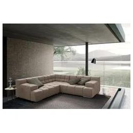 Ecksofa DESIGNWERK "Temple, aufwendige Verarbeitung, tolle Designsprache" Sofas Gr. B/T: 257cm x 257cm, Flachgewebe, gleichschenklig, beige (liver) mit Sitztiefenverstellung für mehr Sitzkomfort,gleichschenklig