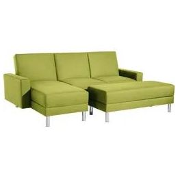 Schlafsofa Max Winzer "Just Fresh modernes kubisches Sofa, Rückenverstellung für Sitzkomfort" Sofas Gr. B/H/T: 230cm x 93cm x 152cm, Strukturgewebe 16523, Recamiere beidseitig montierbar, ohne Hocker, grün (apfel) Recamiere links oder rechts montierbar, elegante Metallfüße