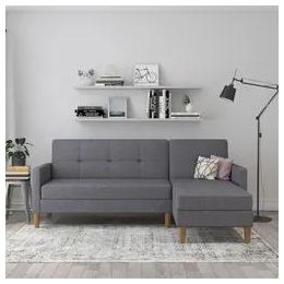 Ecksofa DOREL HOME "Lilly, L-Form", grau (hellgrau), B:212cm H:82cm T:153cm, Webstoff 100% Polyester, Sofas, mit Bett-Funktion, Recamiere beidseitig montierbar, Sitzhöhe 43 cm