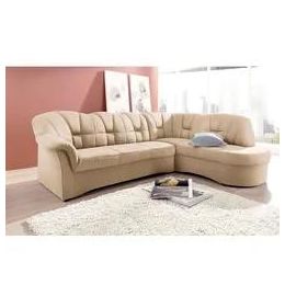 Ecksofa DOMO collection "Papenburg L-Form" Sofas Gr. B/H/T: 241cm x 84cm x 178cm, Kunstleder SOFTLUX, Ottomane rechts, mit Bettfunktion, beige (creme) mit Ottomane, wahlweise Bettfunktion