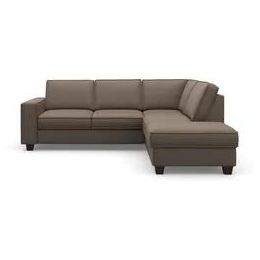 Ecksofa Home Affaire "County L-Form" Sofas Gr. B/H/T: 236cm x 81cm x 213cm, Luxus-Microfaser, Ottomane rechts, ohne Bettfunktion-ohne Bettkasten, braun (nuss) wahlweise Ottomane links oder rechts, mit Federkern-Polsterung