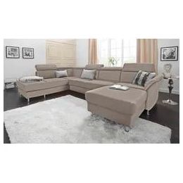 Sit & More Wohnlandschaft SIT & MORE "Avignon U-Form" Sofas Gr. B/H/T: 331cm x 97cm x 228cm, Struktur, Recamiere rechts, mit Kopfteilverstellung, grau (hellgrau) wahlweise mit Bettfunktion und Stauraum, inklusive Kopfteilverstellung