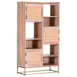 Highboard GUTMANN FACTORY "Belkin" Sideboards Gr. B/H/T: 80 cm x 146 cm x 37 cm, beige (natur) Vitrine mit extravaganter Rattanfront und goldfarbenem Fußgestell