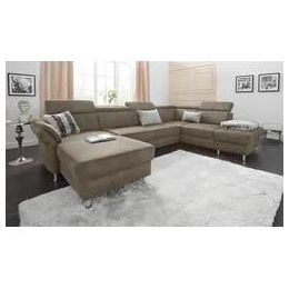 Sit & More Wohnlandschaft SIT & MORE "Avignon U-Form" Sofas Gr. B/H/T: 331cm x 97cm x 228cm, Luxus-Microfaser, Recamiere links, mit Kopfteilverstellung, grau (taupe) wahlweise mit Bettfunktion und Stauraum, inklusive Kopfteilverstellung