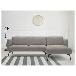 Ecksofa Andas "Horna, L-Form" Sofas Gr. B/H/T: 241cm x 84cm x 146cm, Bouclé, Recamiere rechts, grau mit schwarzen Metallbeinen