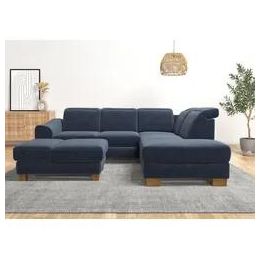 Ecksofa Home Affaire "Dundee L-Form" Sofas Gr. B/H/T: 263cm x 86cm x 219cm, Flachgewebe, Ottomane rechts, inkl. Kopfteilverstellung-ohne Bettfunktion-ohne Stauraum, blau (graublau) wahlweise mit Kopfteilverstellung und zusätzlich Bettfunktion