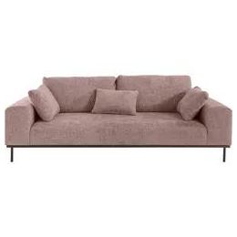 3-Sitzer Andas "Mikael" Sofas Gr. B/H/T: 232cm x 87cm x 103cm, Struktur flausch, rosa mit hochwertigem, gebeiztem Holzrahmen und 4 Zierkissen