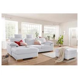 Ecksofa Home Affaire "Ventura L-Form", silber, B:277cm H:86cm T:172cm, Luxus-Microfaser in Lederoptik (100% Polyester), Struktur (100% Polyester), Luxus-Microfaser (90% Polyester, 10% Polyamid), Sofas, wahlweise mit Bettfunktion und Bettfunktion/Bettkasten