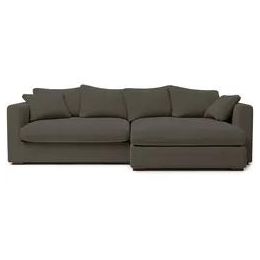 Ecksofa Home Affaire "Coray, L-Form" Sofas Gr. B/H/T: 266 cm x 80 cm x 153 cm, Feincord, Recamiere rechts, grau (dark grey) extra weich und kuschelig, Füllung mit Federn Daunen