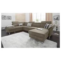 Sit & More Wohnlandschaft SIT & MORE "Avignon U-Form" Sofas Gr. B/H/T: 331cm x 97cm x 228cm, Luxus-Microfaser, Recamiere rechts, mit Kopfteilverstellung-mit Bettfunktion, grau (taupe) wahlweise mit Bettfunktion und Stauraum, inklusive Kopfteilverstellung