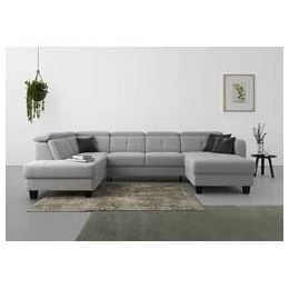 Sit & More Wohnlandschaft SIT&MORE "Belluci U-Form" Sofas Gr. B/H/T: 321 cm x 85 cm x 195 cm, Luxus-Microfaser Euphoria, Recamiere rechts, mit Bettfunktion-mit Bettkasten, grau (grey) Kopfteilverstellung und Federkern, wahlweise mit Bettfunktion