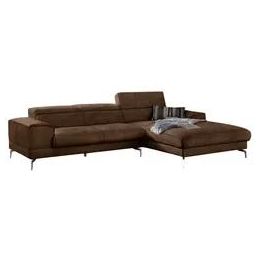 Ecksofa W.Schillig "piedroo" Sofas Gr. B/H/T: 303cm x 70cm x 193cm, Stoff S37, Longchair rechts, mit Kopfteilverstellung-ohne Sitztiefenverstellung, braun (chocolate s37) Kopfteilverstellung, wahlweise mit Sitztiefenverstellung, Breite 303cm