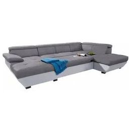 Wohnlandschaft COTTA "Speedway U-Form" Sofas Gr. B/H/T: 332 cm x 79 cm x 102 cm, Kunstleder SOFTLUX-Luxus-Microfaser, Recamiere links, mit Bettfunktion-mit Bettkasten-mit Kopfteilverstellung, grau (hellgrau, dunkelgrau) wahlweise mit Bettfunktion und Bettkasten