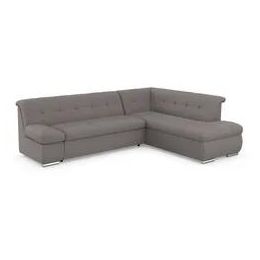 Ecksofa DOMO collection "Mona L-Form" Sofas Gr. B/H/T: 271cm x 80cm x 213cm, Feinstruktur, Ottomane rechts, mit Bettfunktion-mit Armlehnenfunktion, braun (schlamm) wahlweise mit Bett- und Armlehnfunktion