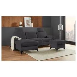 Ecksofa Places of Style "Lolland L-Form" Sofas Gr. B/H/T: 250cm x 88cm x 162cm, Struktur flausch, Recamiere links, mit Bettfunktion und Bettkasten, schwarz Wahlweise mit Bettfunktion und Bettkasten, Federkern