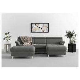 Sit & More Ecksofa SIT & MORE "Marano L-Form" Sofas Gr. B/T: 257cm x 166cm, Soft clean, mega-Recamiere rechts, mit Bettfunktion-mit Bettkasten-inklusive Kopfteilverstellung-Fußfarbe: Nickel satiniert, grau inklusive Kopfteilverstellung, wahlweise mit Bettfunktion, Bettkasten