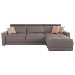 Ecksofa DOMO collection "Ava L-Form" Sofas Gr. B/H/T: 262cm x 84cm x 167cm, Kunstleder SOFTLUX, Recamiere rechts, ohne Funktion, braun (schlamm) mit Recamiere, Federkern wahlweise Kopfteilverstellungen