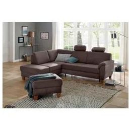 Ecksofa Home Affaire "Alta L-Form", braun (dunkelbraun), B:250cm H:89cm T:201cm, Struktur ( 100% Polyester), Struktur fein ( 100% Polyester), Luxus-Microfaser ALTARA NUBUCK (100% Polyester), Sofas, mit Federkern und Kontrastnaht, Füße Buche eichefarben