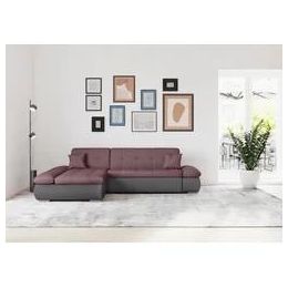 Ecksofa DOMO collection "Moric B/T/H 300/172/80 cm, auch in Cord, L-Form" Sofas Gr. B/H/T: 300cm x 80cm x 172cm, Webstoff fein, Recamiere links, mit Bettfunktion-mit Armlehnenverstellung, bunt (grau/beere) XXL-Format, wahlweise auch mit Bettfunktion und Armverstellung