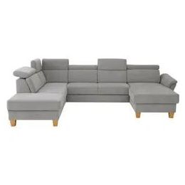 Wohnlandschaft Home Affaire "Conville U-Form" Sofas Gr. B/H/T: 322 cm x 84 cm x 217 cm, Webstoff, Ottomane links, inkl.Kopfteilverstellung,mit Bettfunktion und Bettkasten, grau Kopfteilverstellung wahlweise mit Bettfunktion und Bettkasten