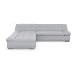 Ecksofa DOMO collection "Mona L-Form" Sofas Gr. B/H/T: 297cm x 80cm x 173cm, Feinstruktur, Recamiere links, mit Bettfunktion-mit Armlehnenfunktion, silberfarben (silber) wahlweise mit Bettfunktion