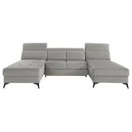 Wohnlandschaft Inosign "Cardiz U-Form" Sofas Gr. B/H/T: 296 cm x 83 cm x 173 cm, Webstoff, gleichschenklig, ohne Bettfunktion-ohne Bettkasten, grau (hellgrau) inkl.Kopfteilverstellung und Federkern wahlweise mit Bettfunktion