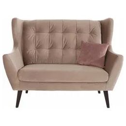 2-Sitzer Andas "Hemmink" Sofas Gr. B/H/T: 144cm x 107cm x 94cm, Samtvelours, ohne Funktion, rosa (hellgrau/altrosa) mit Knopfheftung