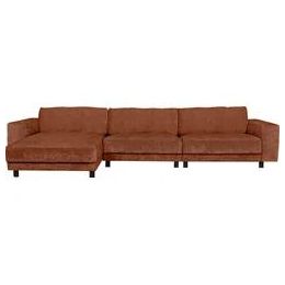 Ecksofa furninova "Samba schön bequem und hochwertig verarbeitet" Sofas Gr. B/H/T: 353 cm x 74 cm x 163 cm, Velours, Recamiere links, ohne Bettfunktion, orange (peach) mit toller Kedernaht, im skandinavischen Design, L-Form