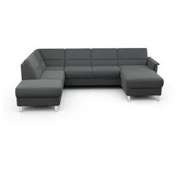 Sit & More Wohnlandschaft SIT & MORE "Palmera U-Form" Sofas Gr. B/H/T: 308 cm x 89 cm x 212 cm, Flachgewebe, Ottomane links, mit Bettfunktion-mit Stauraum, grau (anthrazit) wahlweise mit Bettfunktion und Stauraum