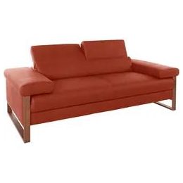 2-Sitzer W.Schillig "finn" Sofas Gr. B/H/T: 210cm x 71cm x 106cm, Stoff S37, mit Kopfteilverstellung-ohne Sitztiefenverstellung, rot (marsala s37) German Design Award 2016, Fußgestell Nussbaum natur, Breite 210 cm