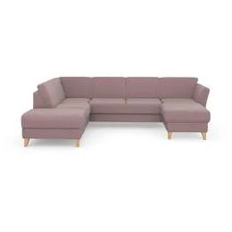 Sit & More Wohnlandschaft SIT&MORE "Visby U-Form" Sofas Gr. B/H/T: 303 cm x 87 cm x 213 cm, Struktur fein, Ottomane links, ohne Bettfunktion-ohne Stauraum, rosa (altrosa) wahlweise mit Bettfunktion und Stauraum, frei im Raum stellbar