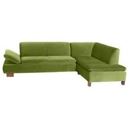 Ecksofa Max Winzer "Tampere modern, edler Samtvelours Bezug, Mattenoptik im Sitz, bequem" Sofas Gr. B/H/T: 273cm x 75cm x 190cm, Samtvelours, Ottomane rechts, grün (oliv) mit Armlehnverstellung, Ottomane wahlweise rechts oder links, L-Form