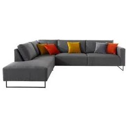 Ecksofa Places of Style "Jagger, L-Form" Sofas Gr. B/H/T: 295cm x 88cm x 214cm, Struktur, Ottomane links, schwarz inklusive Zierkissen in Samtoptik, mit Metall Beinen