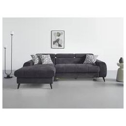 Ecksofa COTTA "Mia L-Form" Sofas Gr. B/H/T: 236cm x 74cm x 164cm, Chenille, Recamiere links, Mit Bettfunktion-mit Bettkasten-ohne RGB-LED-Beleuchtung-mit Wireless Charger, schwarz 3-tlg.-Kissen-Set, Recamiere, wahlweise mit oder ohne RGB-Beleuchtung