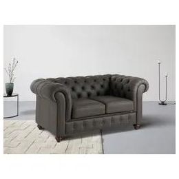 Chesterfield-Sofa Home Affaire "Chesterfield 2-Sitzer B/T/H: 150/89/74 cm" Sofas Gr. B/H/T: 150 cm x 74 cm x 89 cm, NaturLEDER, braun (dunkelbraun) mit hochwertiger Knopfheftung, auch in Leder