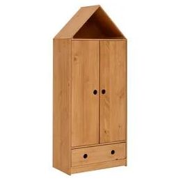 Lüttenhütt Kleiderschrank LÜTTENHÜTT "Alpi", beige (natur gebeizt, gewachst), B:75cm H:180cm T:40cm, Massivholz, Schränke, Kiefernholz, mit Einlegeböden und Kleiderstange, Höhe 180 cm